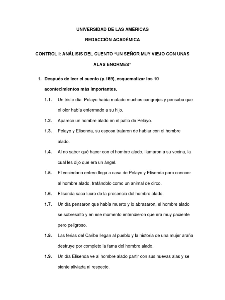 Análisis Del Cuento "Un Señor Muy Viejo Con Unas Alas Enormes" | PDF