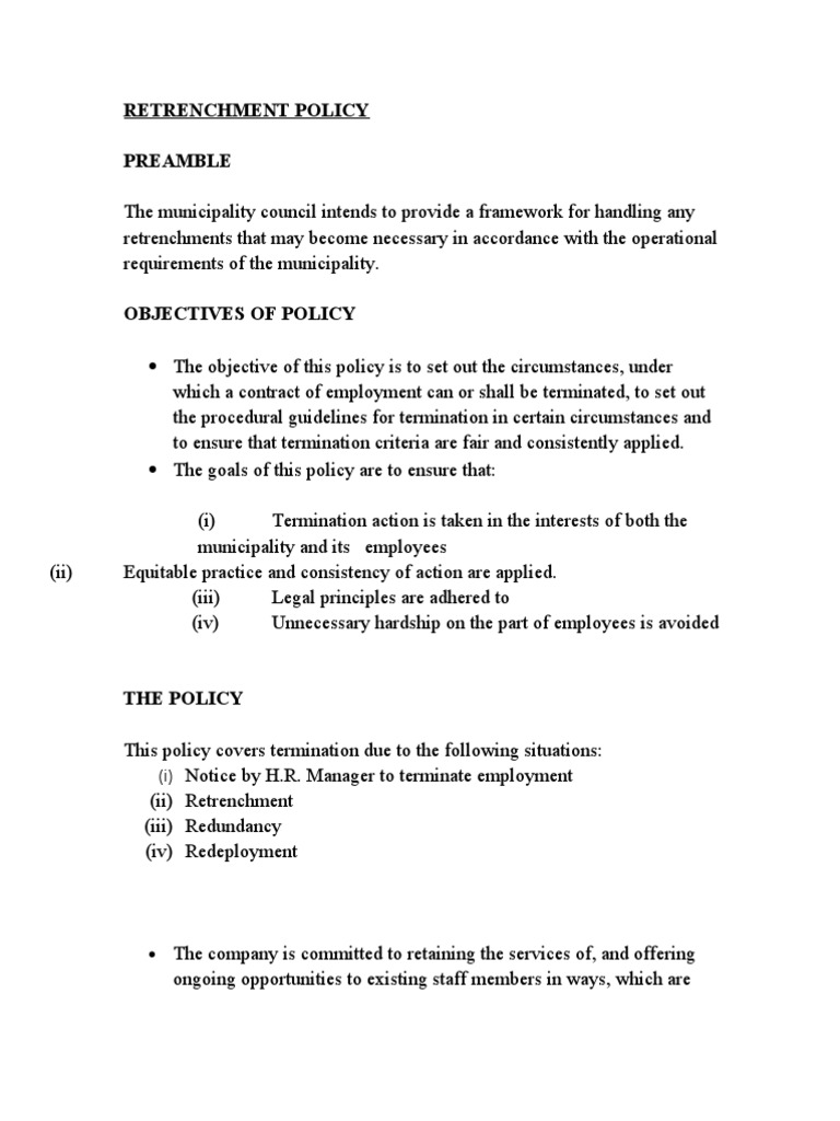 Retrenchment Policy | PDF | Layoff | Employment