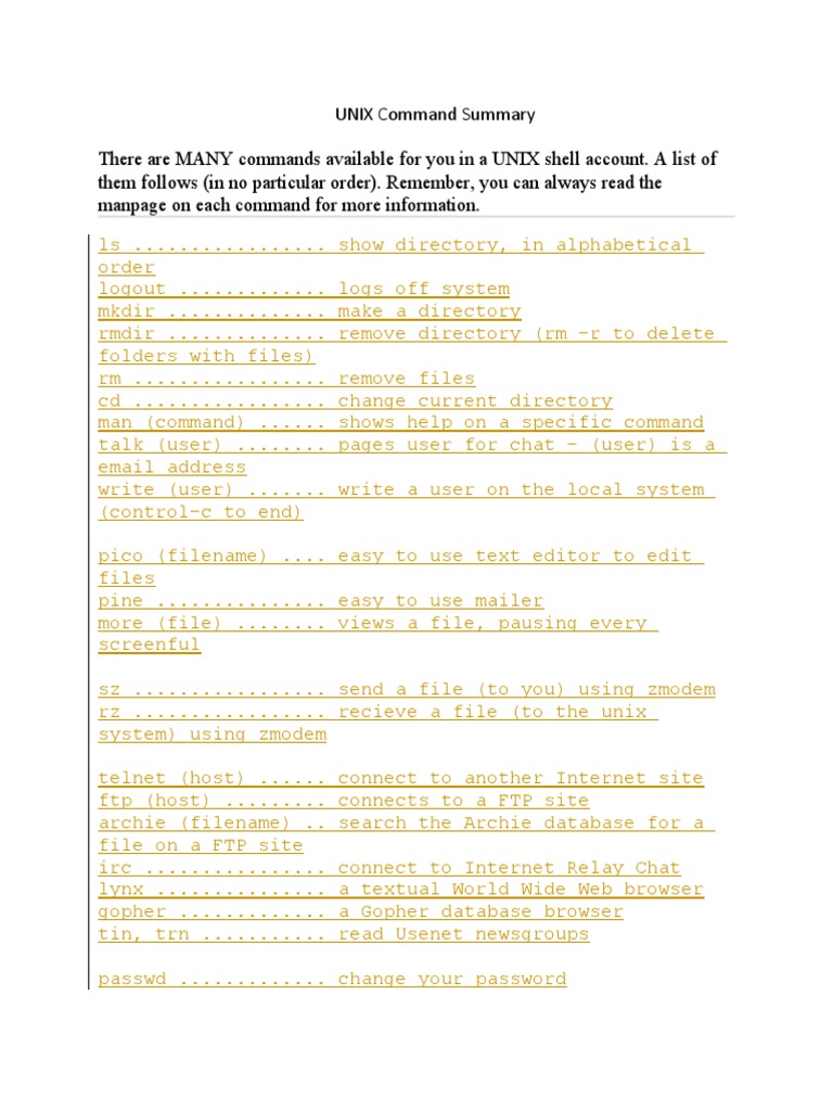 UNIX Command Summary | PDF | System Software | Computer File