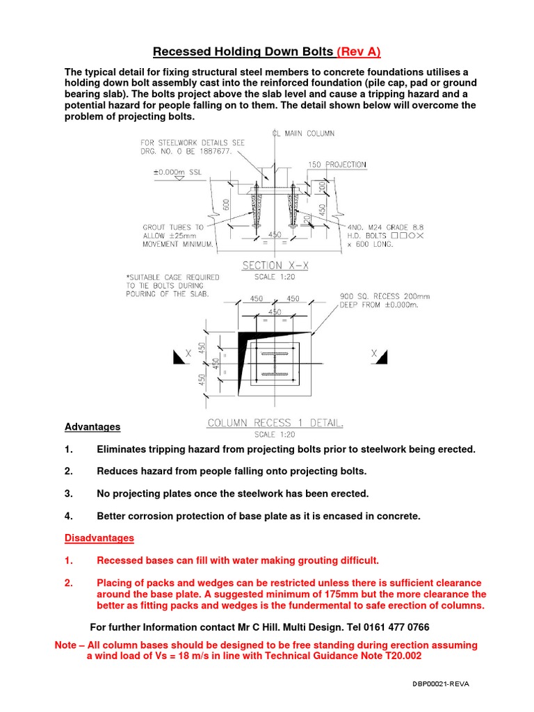 Recessed Holding Down Bolts Guide | PDF