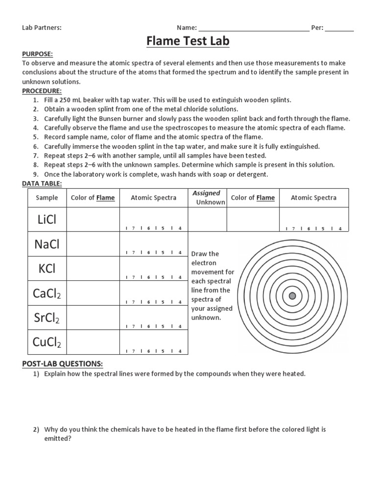 Lab - Flame Test Handout - Chem | PDF | Emission Spectrum | Scientific ...
