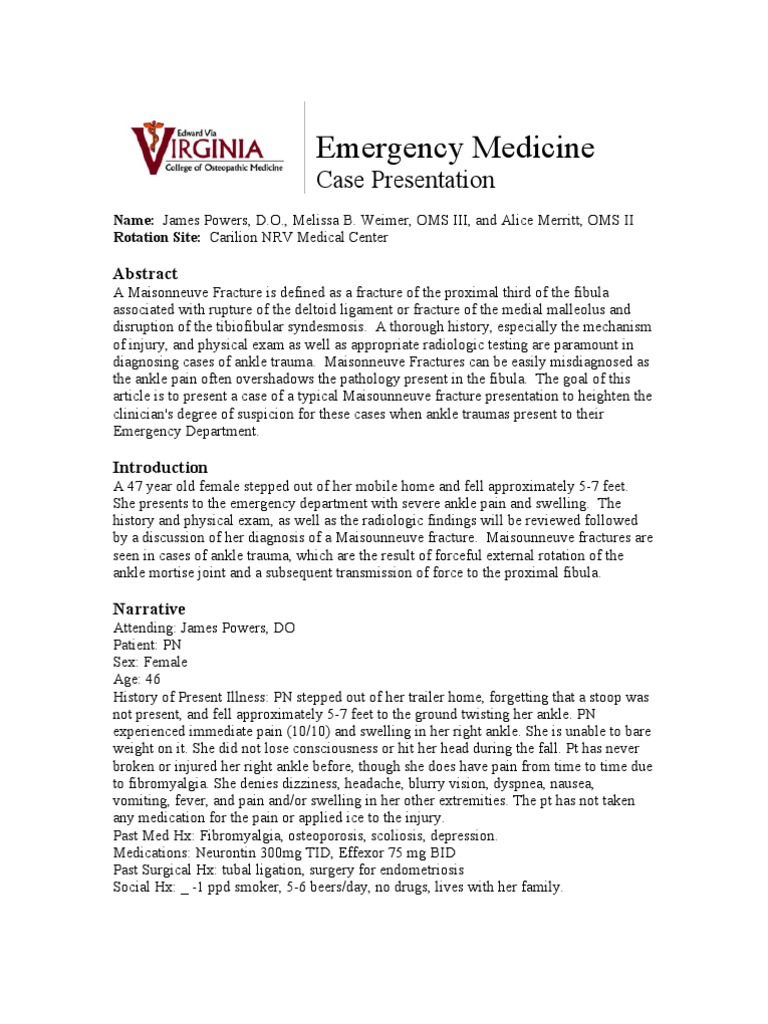 Maisonneuve Fracture Case Study | PDF | Ankle | Anatomical Terms Of Motion