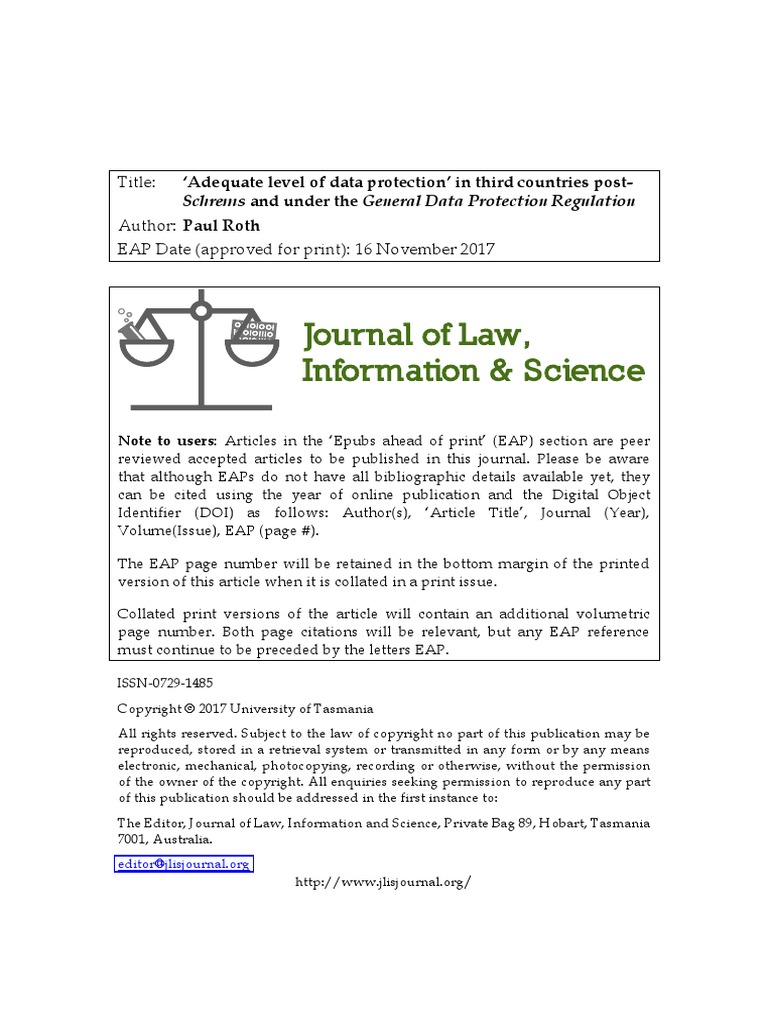 Adequate Level of Data Protection' in Third Countries Post-Schrems and ...