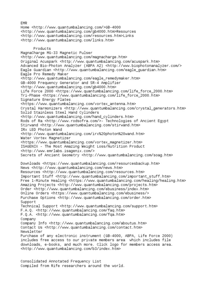 Rife Consolidated Annotated Frequency List - EMR Labs, LLC | Cancer ...