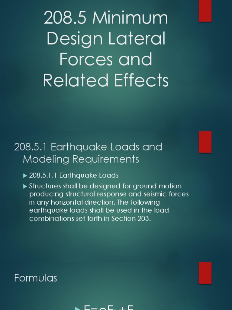 Design Lateral Forces and Effects for Earthquake Loads | PDF