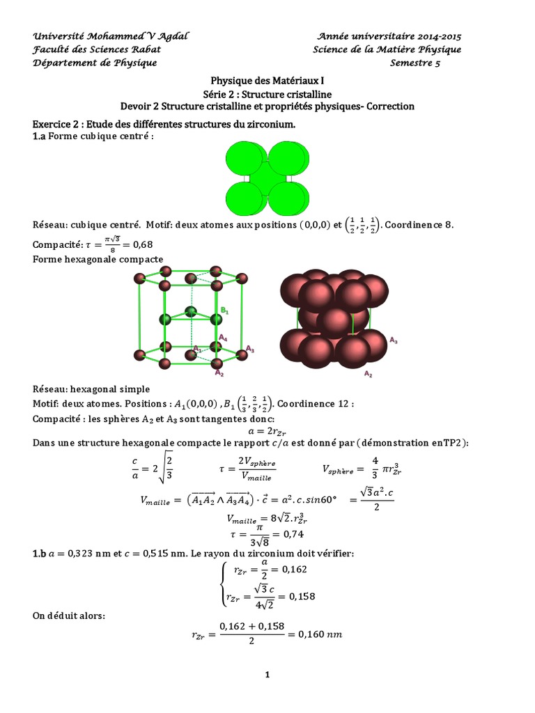 2-Structure Cristalline Correction Devoir 2 | PDF | Chimie | Physique