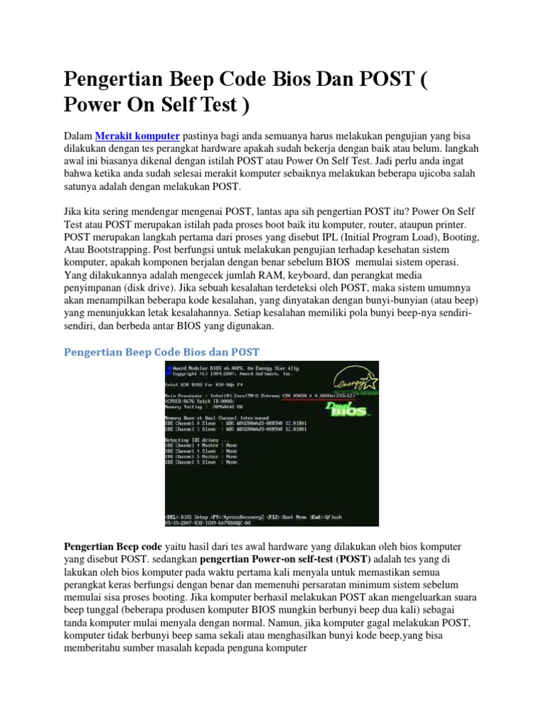 Pengertian Beep Code Bios Dan POST | PDF | Game & Aktivitas | Komputer