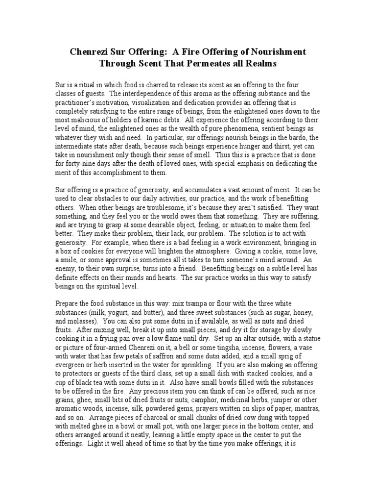 Sur Offering Ritual and Instructions | PDF | Deities | Prayer