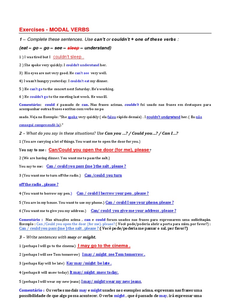 Modal Verbs Exercises Guide | PDF | Linguistic Morphology | Semantics