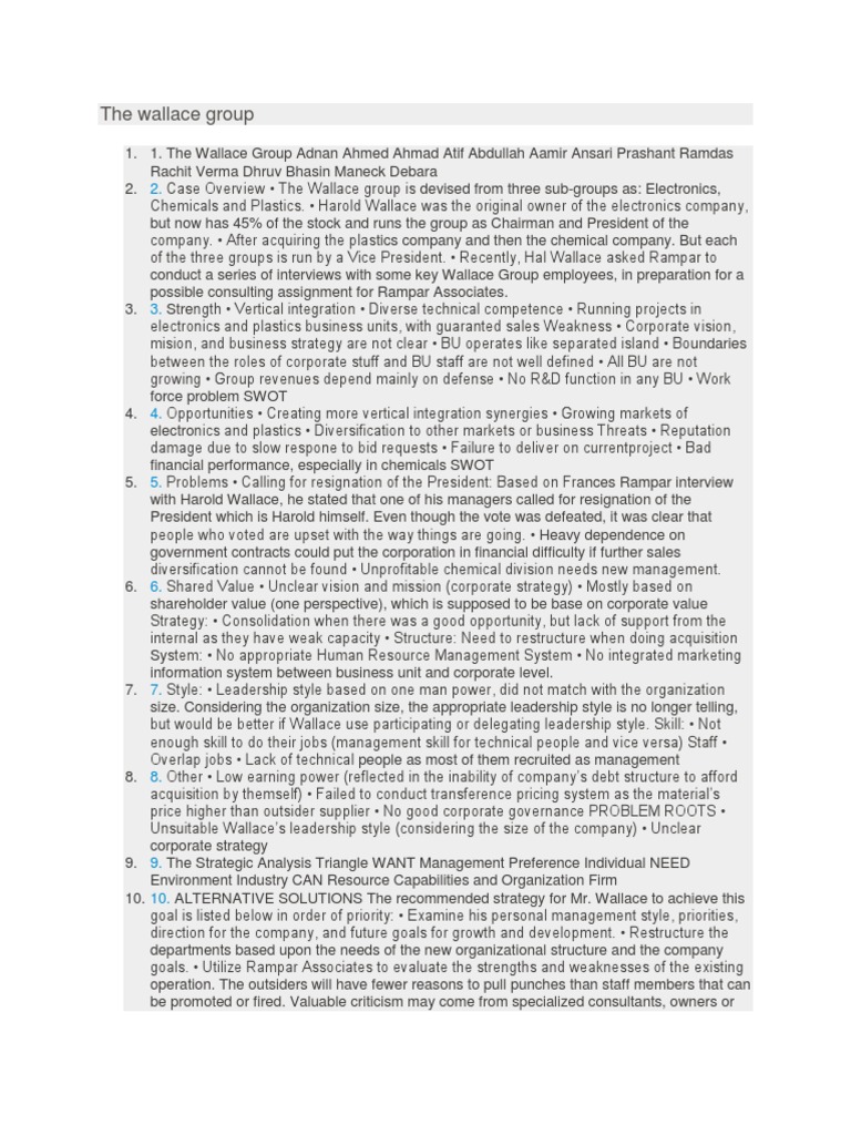 The Wallace Group | Download Free PDF | Strategic Management | Business