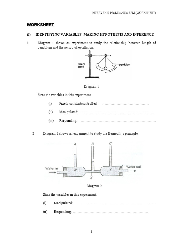 Worksheet: (I) Identifying Variables, Making Hypothesis and Inference ...