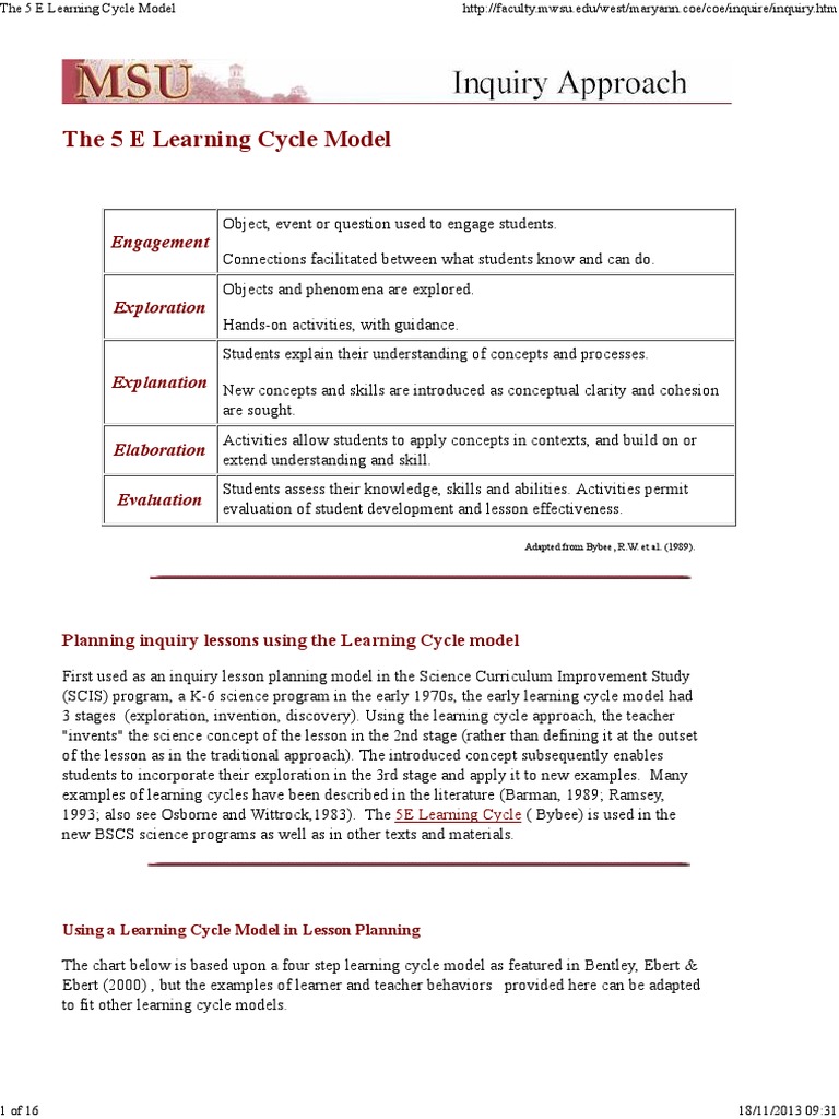 The 5 E Learning Cycle Model | PDF | Teachers | Inquiry