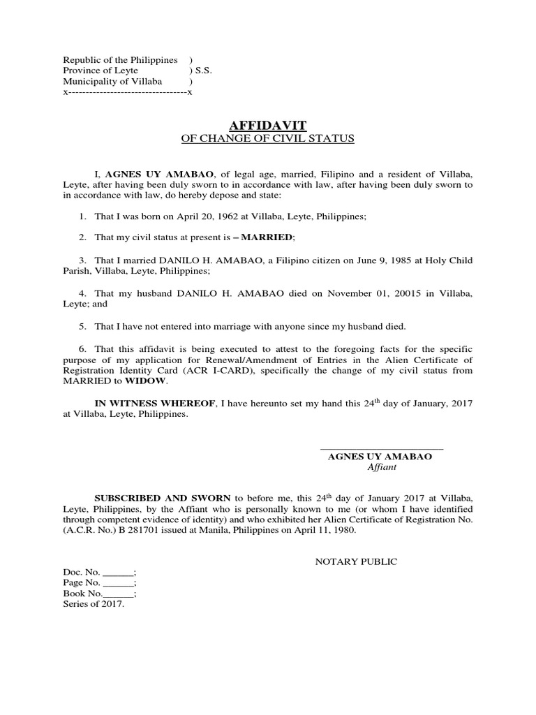 Affidavif of Change of Civil Status | PDF