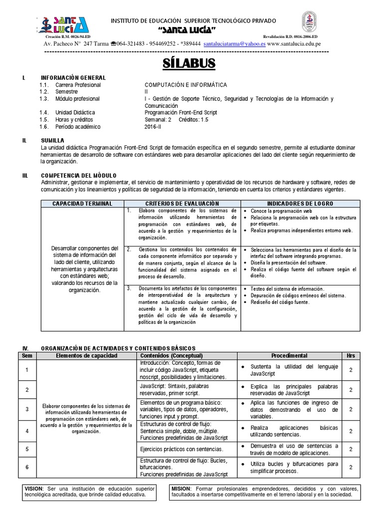 Estructuracion de Programacion Front End Script | PDF | Script Java ...