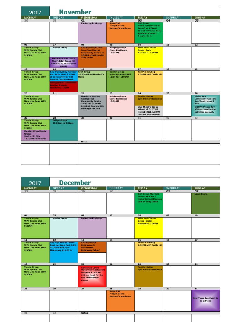 2017-11-15 Activities Calendar Master 17-18 V1.2 | PDF | Ball Games ...