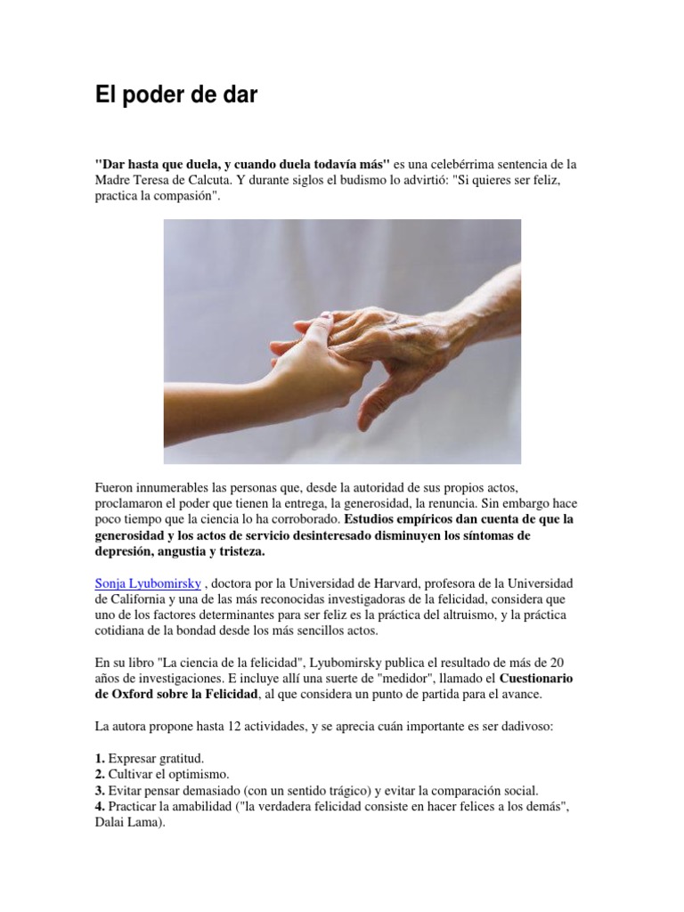 El Poder de Dar | PDF | Felicidad | Bienestar