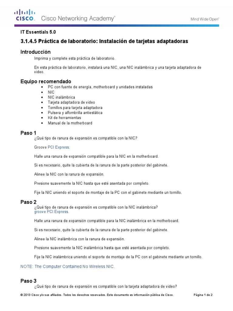 3.1.4.5 Lab - Install Adapter Cards | PDF | Ingeniería Electrónica ...