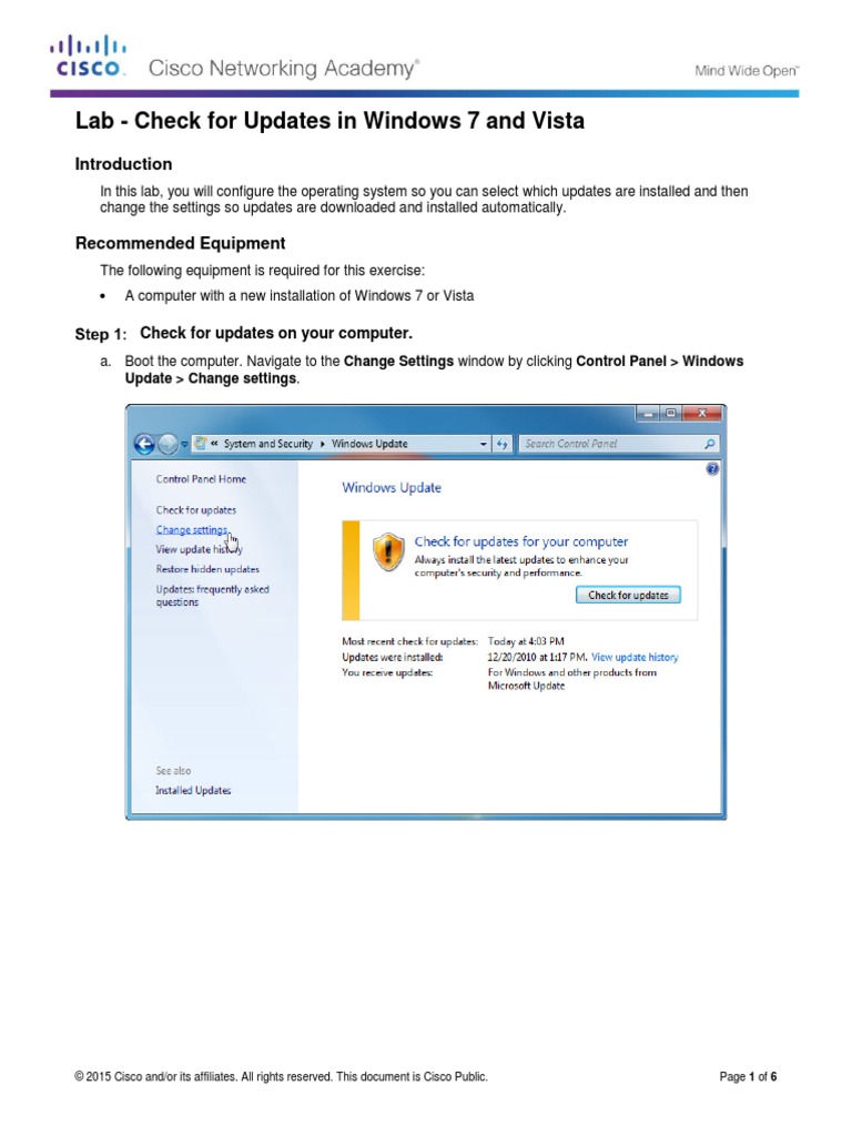 5.2.1.10 Lab - Check For Updates in Windows 7 and Vista | PDF | Windows ...