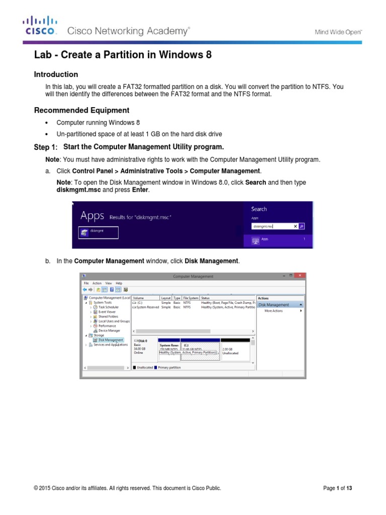 5.2.4.7 Lab - Create A Partition in Windows 8 | PDF | Command Line Interface | Computing Platforms