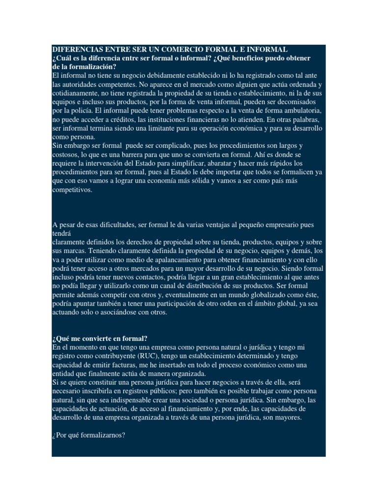 Diferencias Entre Ser Un Comercio Formal e Informal | PDF | Sindicato ...