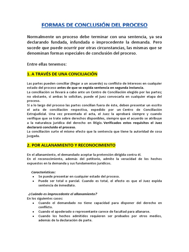 Formas de Conclusión Del Proceso | Ley procesal | Demanda judicial