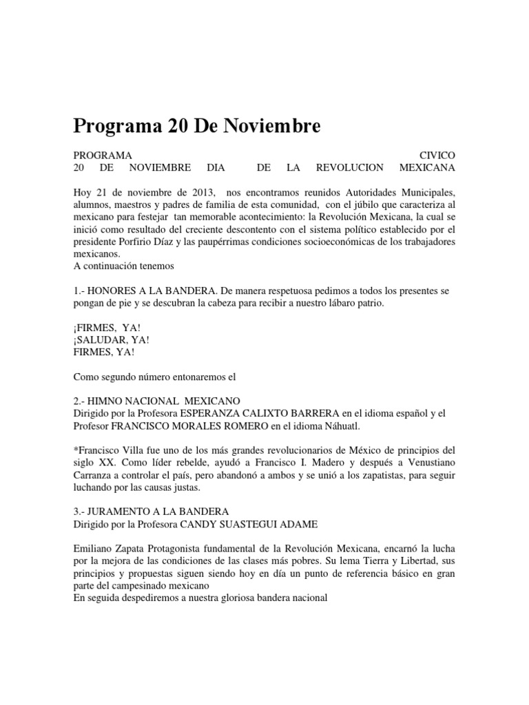 Programa Civico 20 de Noviembre | Descargar gratis PDF | revolución mejicana | México