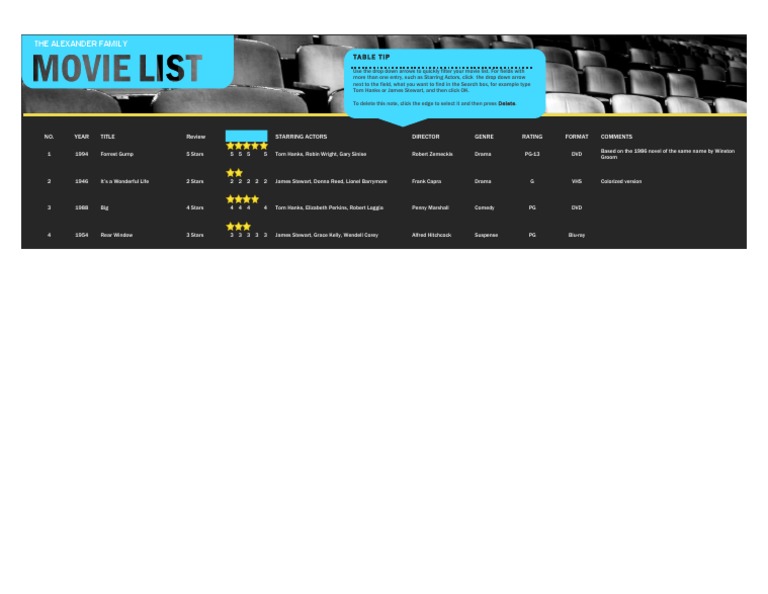 Movie List Template For Excel | PDF