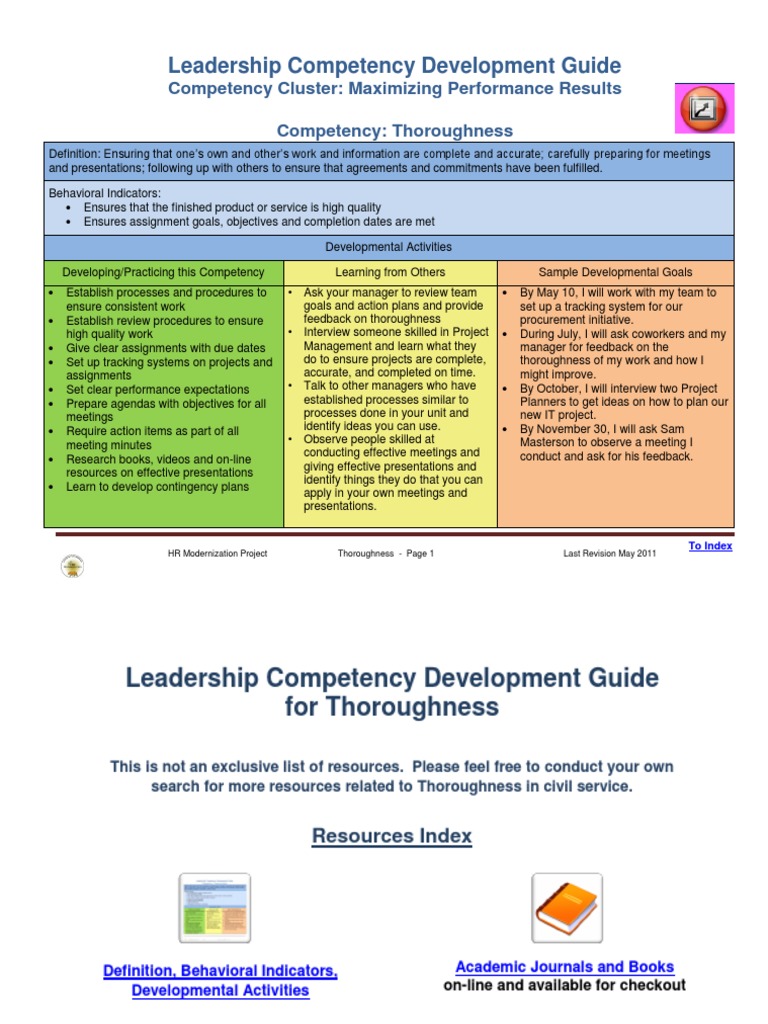 Leadership Competency Development Guide Thoroughness | Competence ...