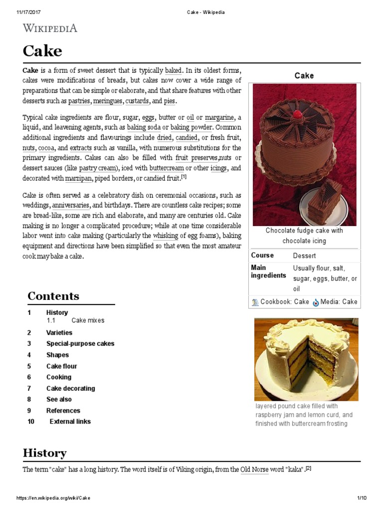 Cake - Wikipedia | PDF | Cakes | Desserts