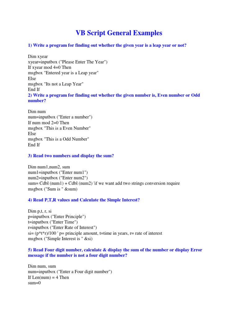 VB Script General Examples | PDF | Teaching Mathematics | Computing And ...