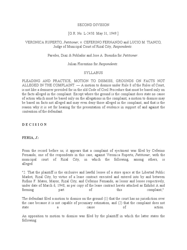 Jurisdiction in Ejectment Case | PDF | Complaint | Demurrer