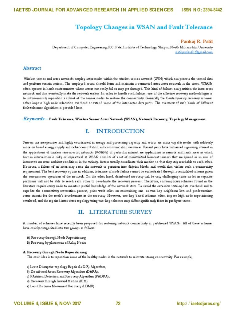 Topology Changes in WSAN and Fault Tolerance | PDF | Network Topology ...