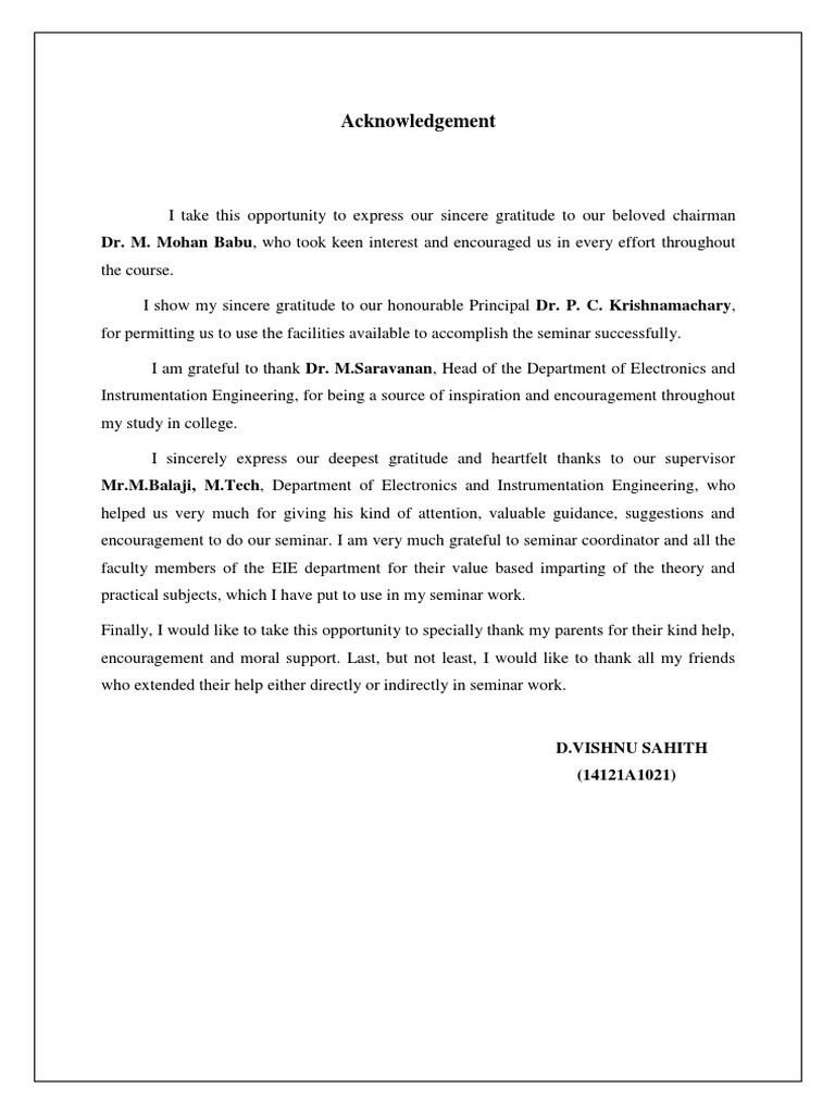 Acknowledgement: Dr. M. Mohan Babu, Who Took Keen Interest and ...