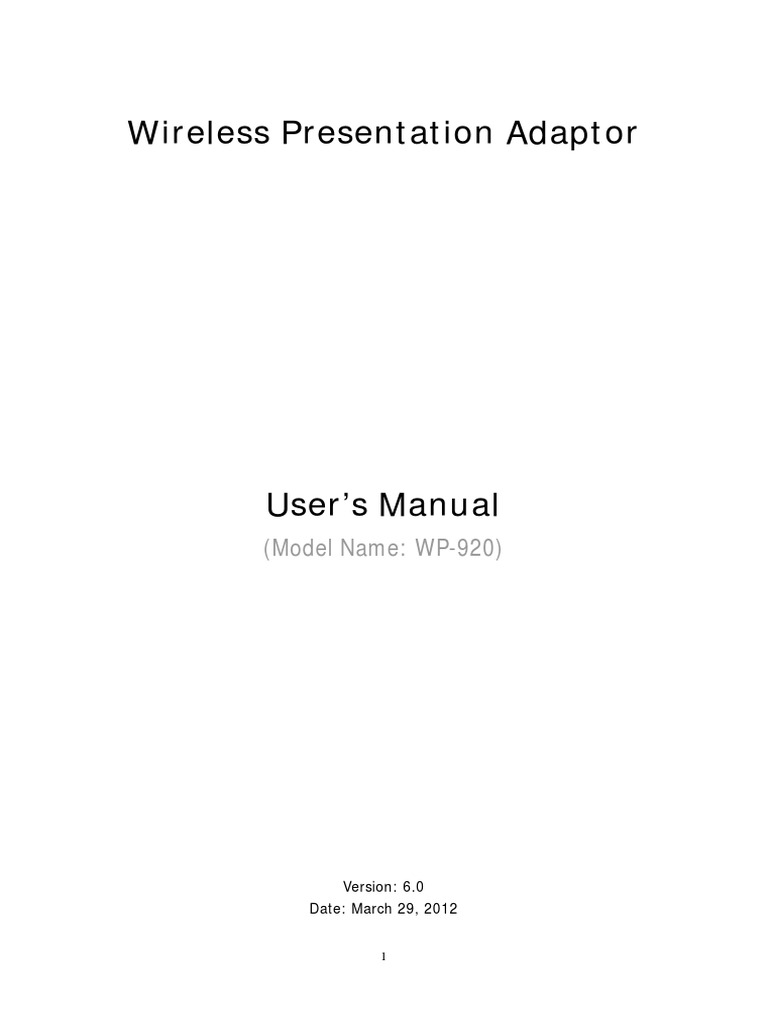 WePresent WP 920 User Manual V6.0 en | PDF | Wireless Lan | Ip Address