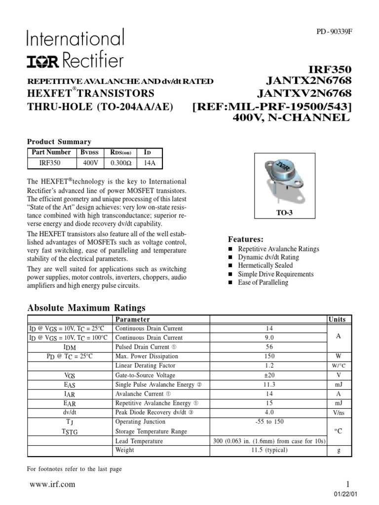 IRF350 | PDF | Field Effect Transistor | Transistor