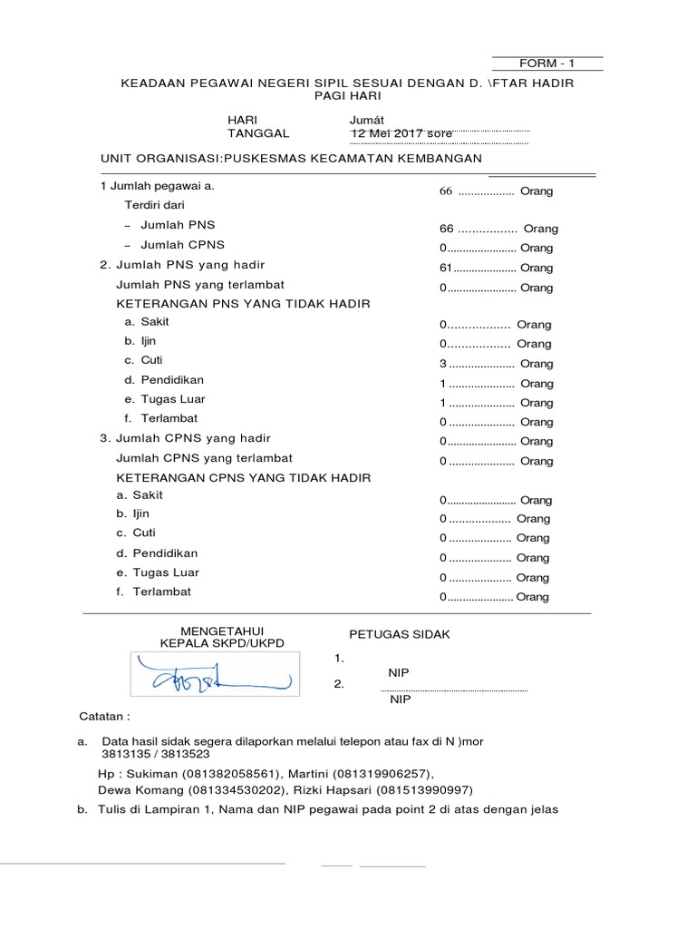 Form-1 Sidak | PDF