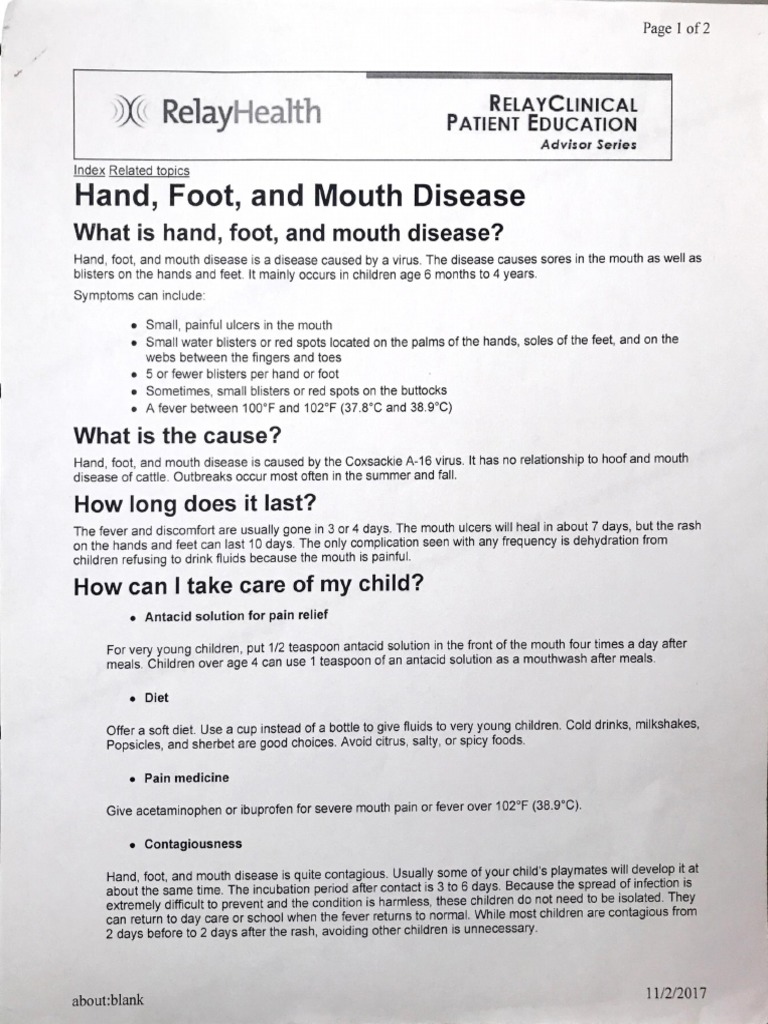 Hand Foot and Mouth | PDF | Immunology | Diseases And Disorders
