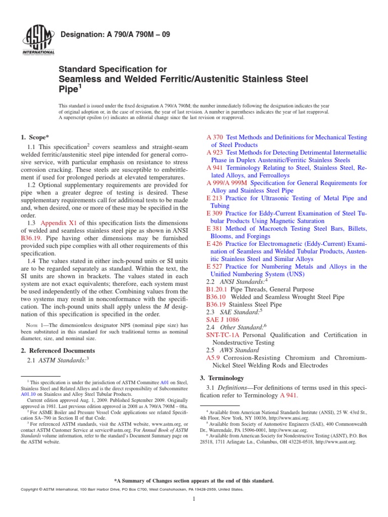 Astm A790 | PDF | Heat Treating | Pipe (Fluid Conveyance)