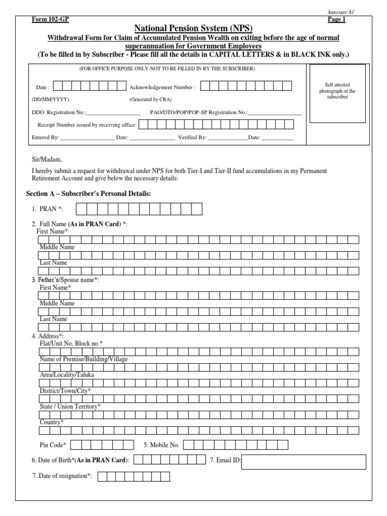 NPS Form 102 GP | Pension | Identity Document