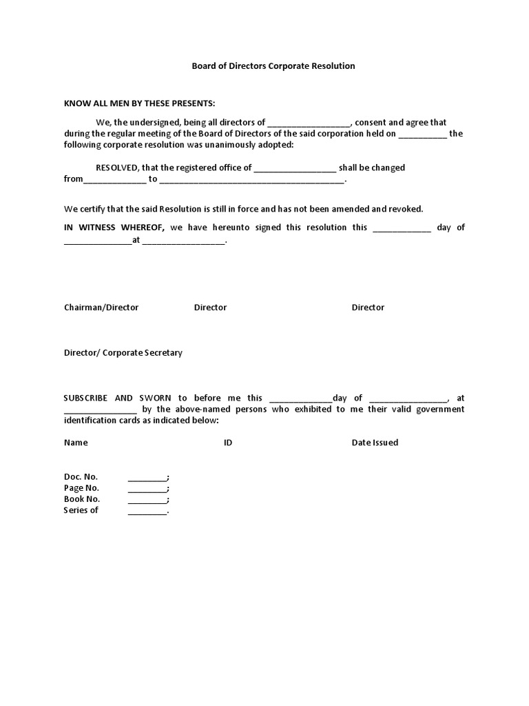 Sample Board Resolution For Change in Registered Address | PDF | Board ...