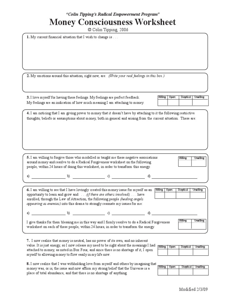 Money Worksheet | PDF | Law Of Attraction (New Thought) | Forgiveness