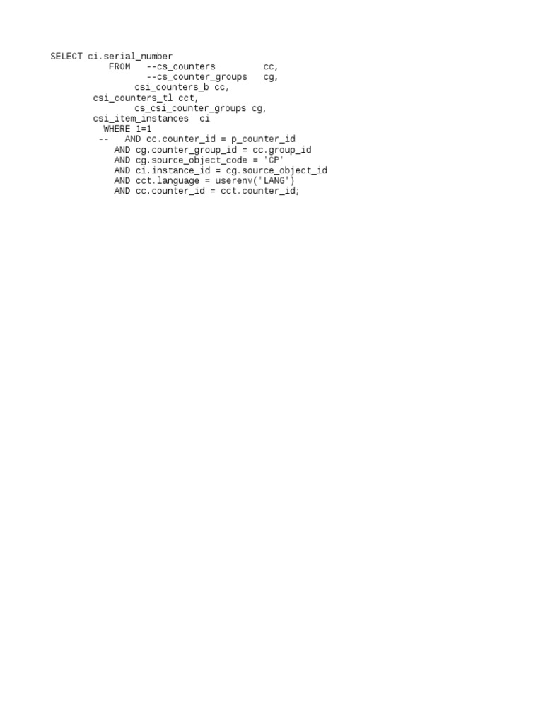 Oracle Counter Serial Number Query | PDF