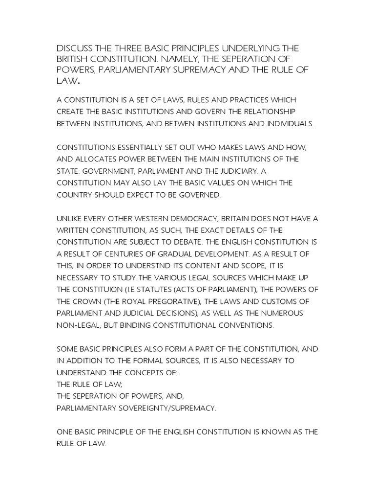 Three Basic Principles Underlying The British Constitution | PDF ...