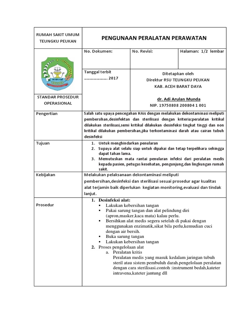 Sop Pengunaan Peralatan Perawatan Pasien RSUTP | PDF