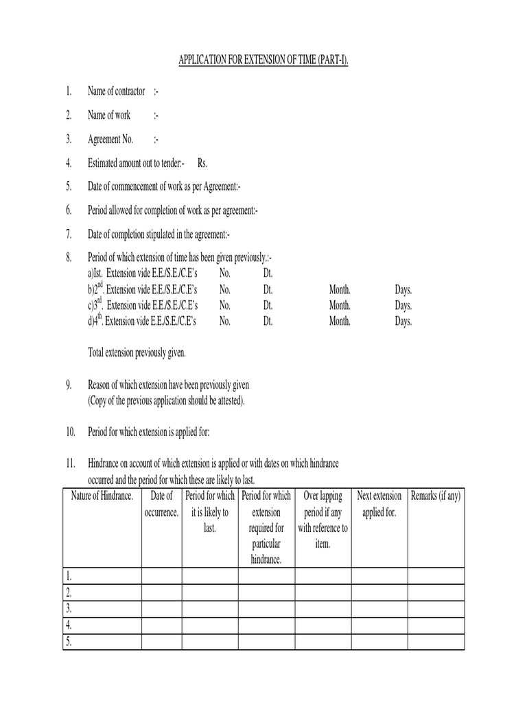 CPWD Extension of Time Application Form | PDF | Government | Government ...