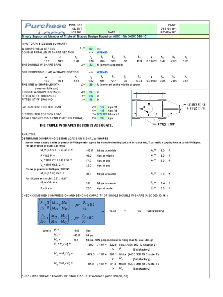 Simply Supported Member of Triple W-Shapes Design Based On AISC 14th ...