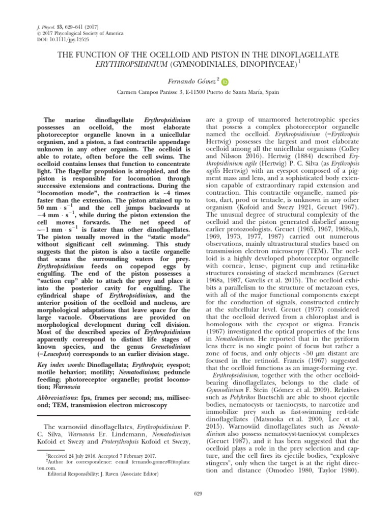 The Function of The Ocelloid and Piston in The Dinoflagellate ...