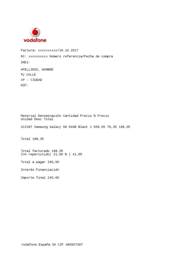 Factura IMEI - Vodafone - Fake | PDF