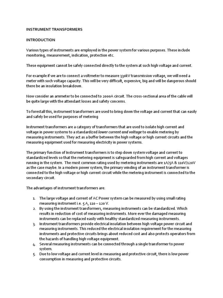 Introduction To Instrument Transformers | PDF | Transformer | Power ...