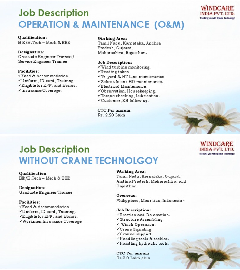 Operation & Maintenance (O&M) : Job Description | PDF